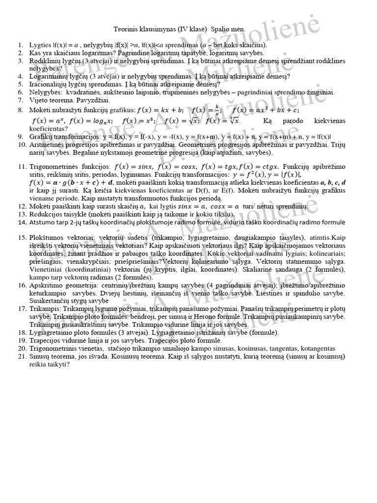 IV Kl. Teorinis Klausimynas Spalis 2023 | PDF