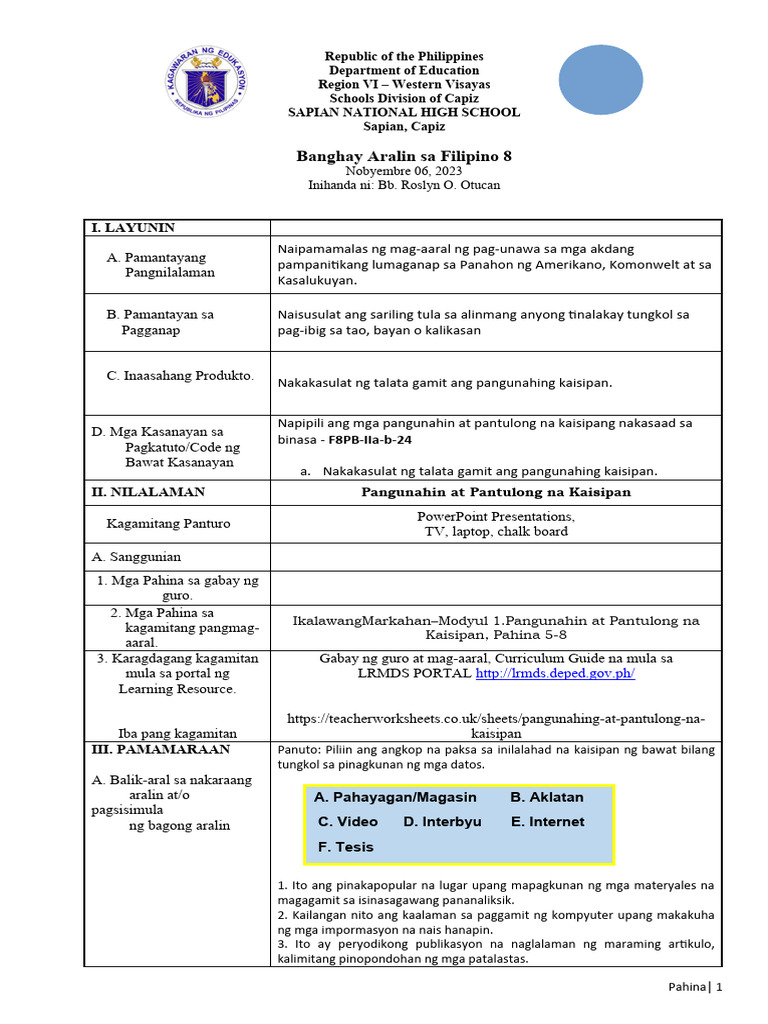 q2 - w1 Pangunahin at Pantulong Na Kaisipan | PDF