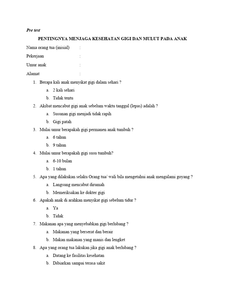 Kuesioner Pre Test & Post Test | PDF