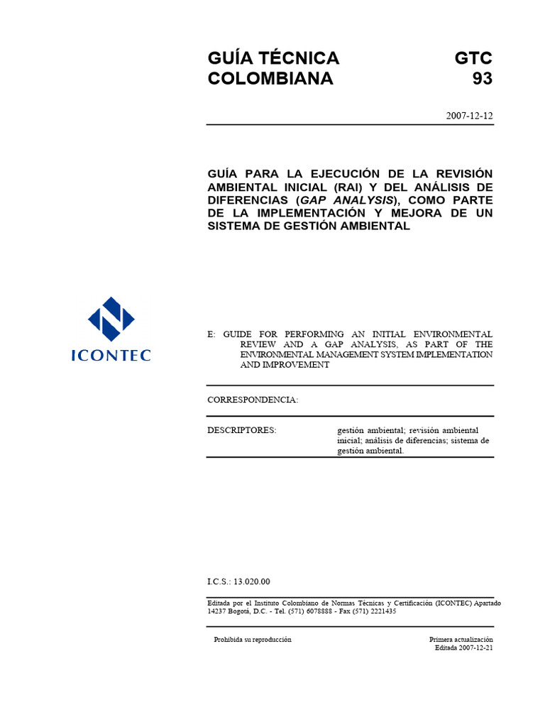 GTC 93 Revisión Ambiental Incial RAI | PDF | Encendiendo | Residuos