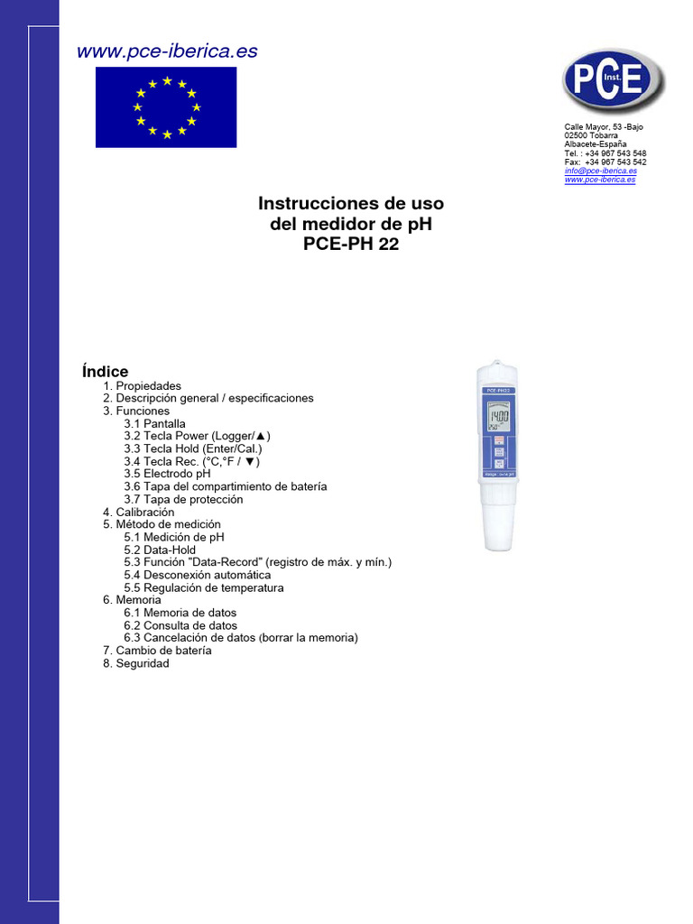 Manual Medidor PH PCE PH22 | PDF
