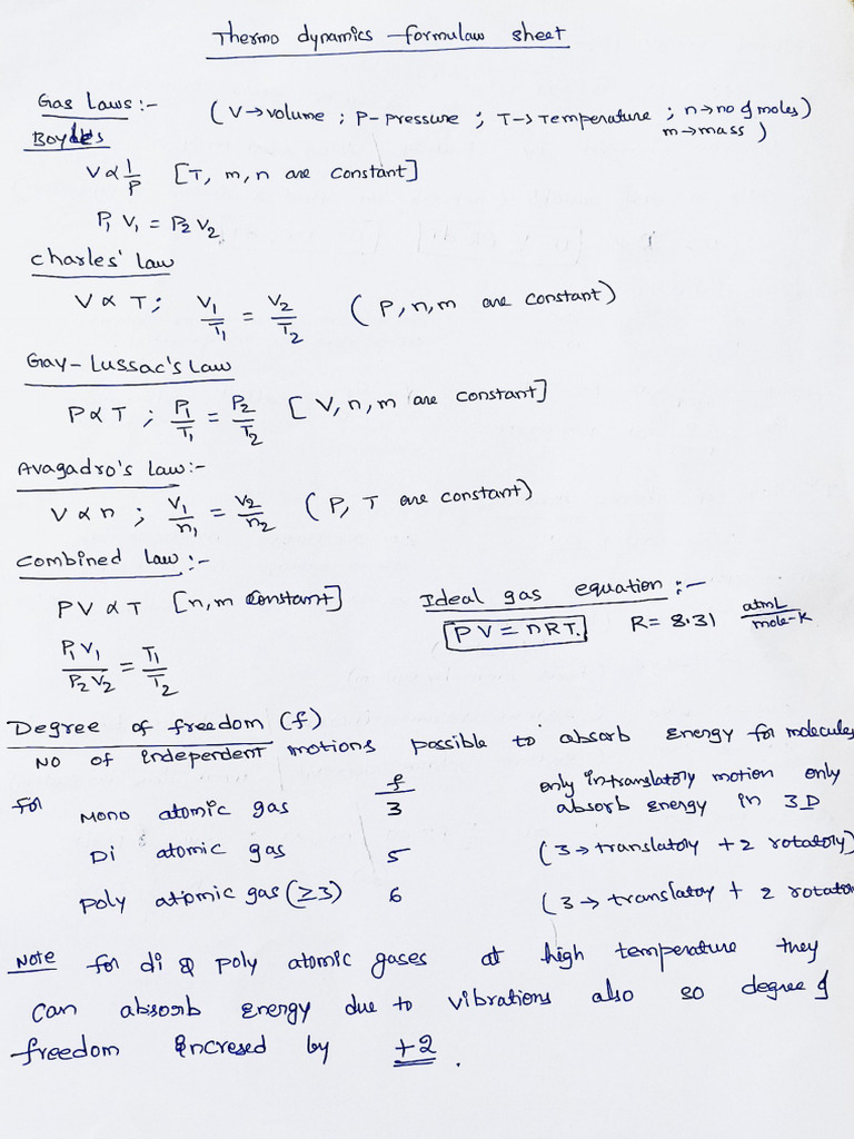 Thermodynamics Formula Sheet JEE NEET | PDF