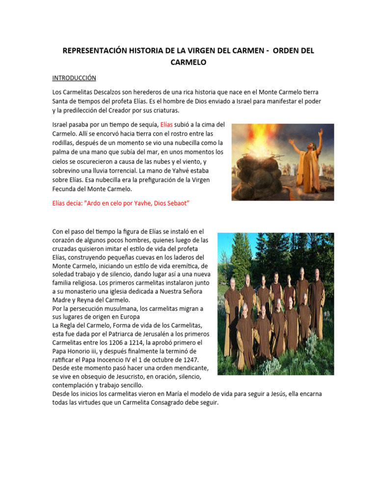 Representación Historia de La Virgen Del Carmen | PDF