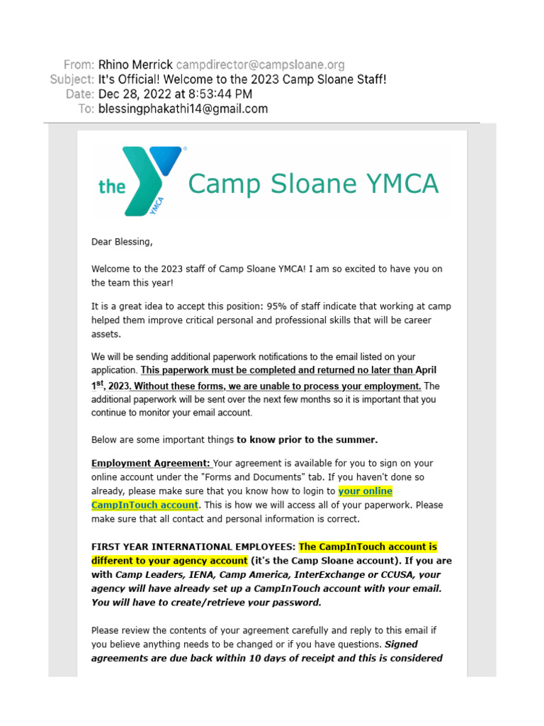 It's Official! Welcome To The 2023 Camp Sloane Staff! | PDF ...