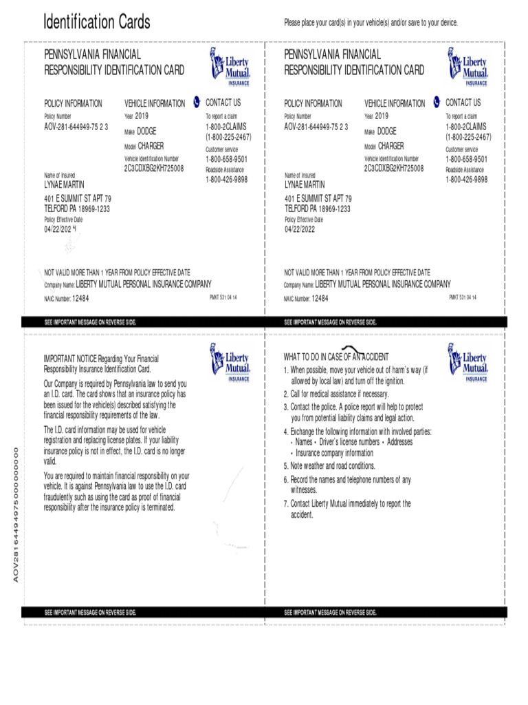 Pennsylvania Financial Responsibility Identification Card Pennsylvania ...