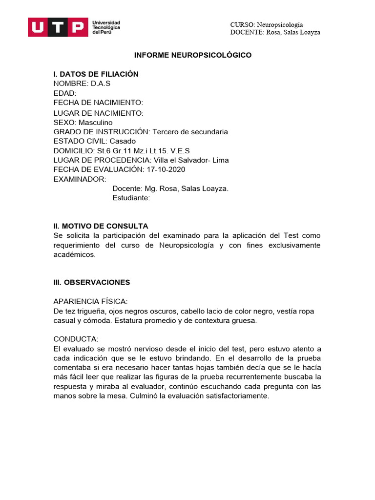 Informe integrado.modelo.utp.2021 (1) | PDF | Neuropsicología ...