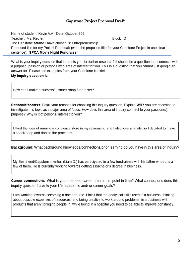 capstone draft proposal | PDF | Fundraising | Mentorship