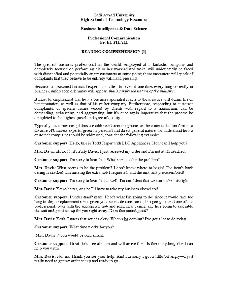 A Task To Perform - Reading Comprehension - 1 ELAAROUB Abdellah IDSD ...