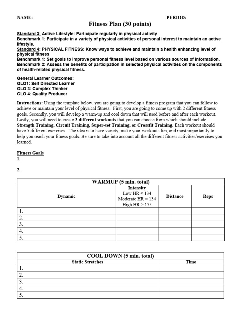 PE 1 Fitness Plan Project | PDF | Physical Fitness | Flexibility (Anatomy)