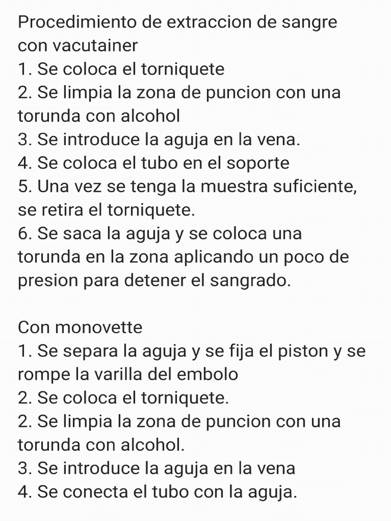 Procedimiento de Extraccion de Sangre Con Vacutainer | PDF