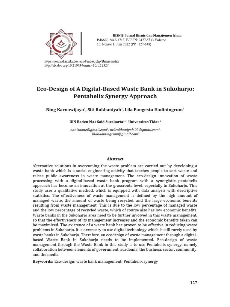 1 - Eco Design A Digital Based Waste Bank in Sukoharjo - Pentahelix ... 1 - Eco Design A Digital Based Waste Bank in Sukoharjo - Pentahelix ...