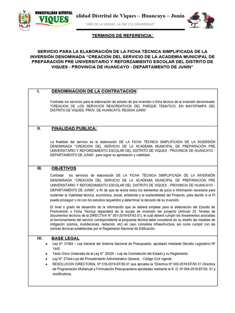 TDR - Elaboracion de Perfil Tecnico Academia Municipal | PDF