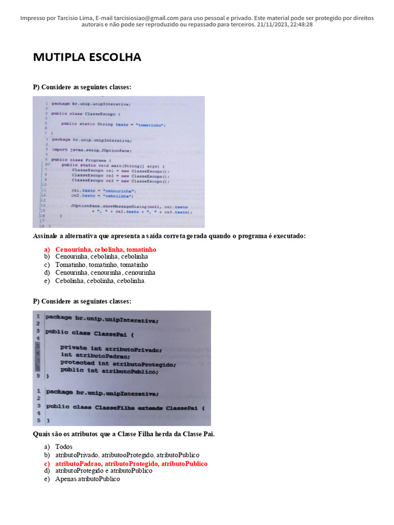 Compilado De Provas De Topicos Especiais De Programacao Orientada A Objetos Unip Ead Passei