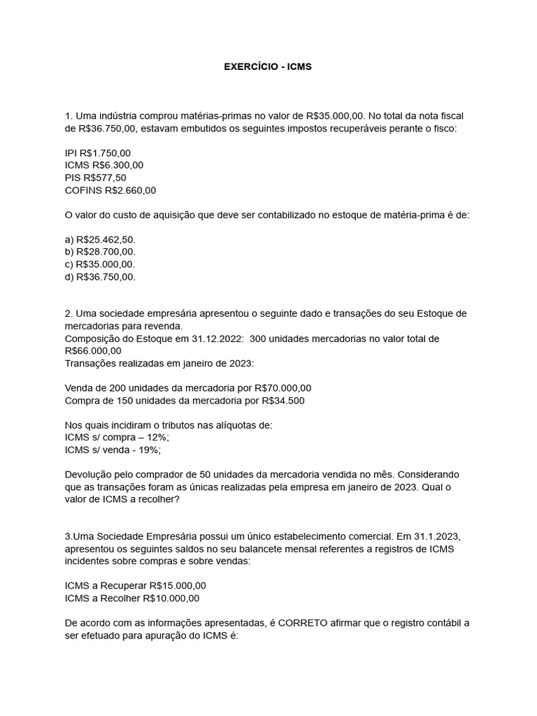 Exercício - Icms | PDF