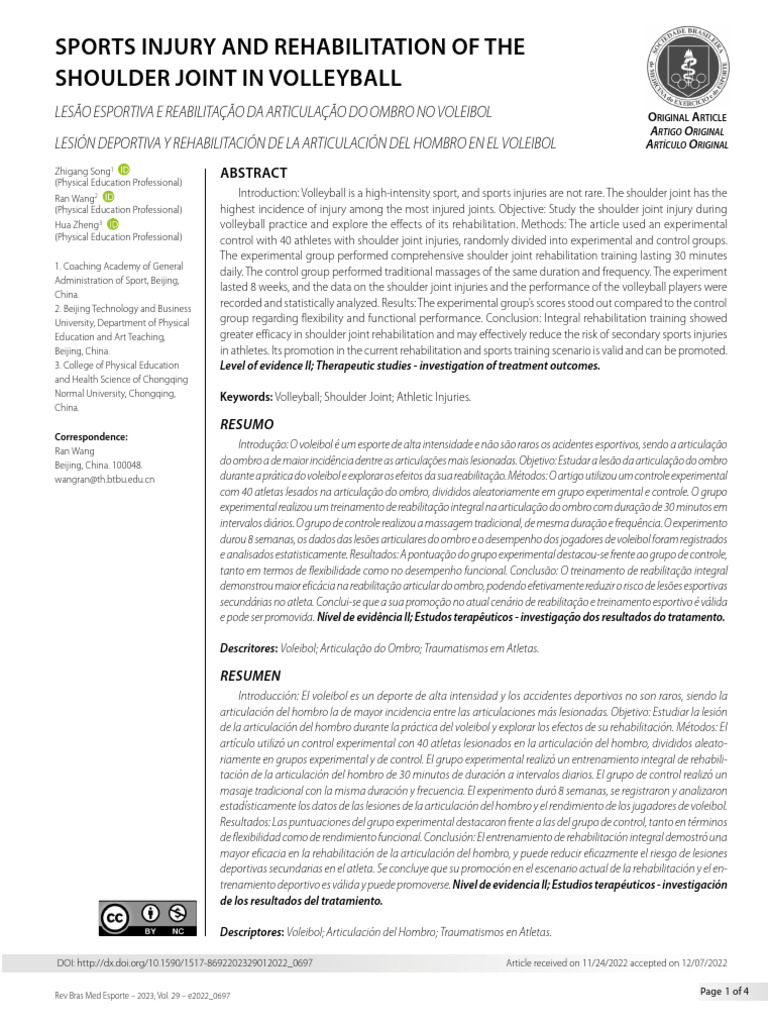 Sports Injury and Rehabilitation of The Shoulder Joint in Volleyball ...