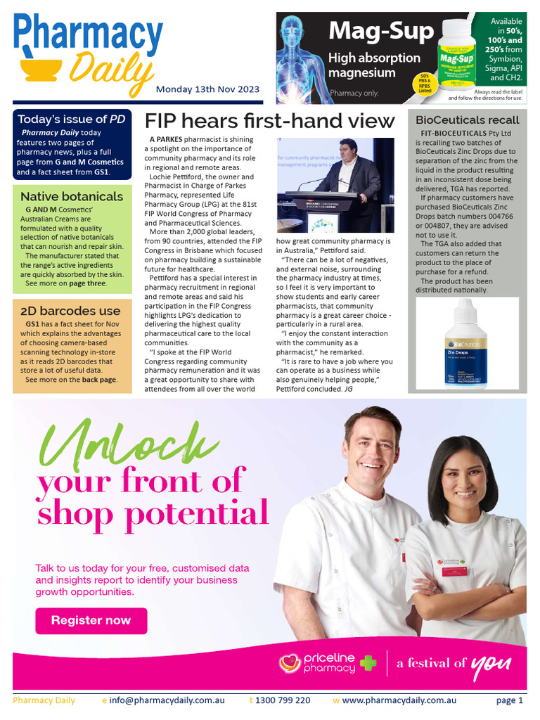 Pharmacy Daily 13th Nov 2023 | PDF | Barcode | Image Scanner