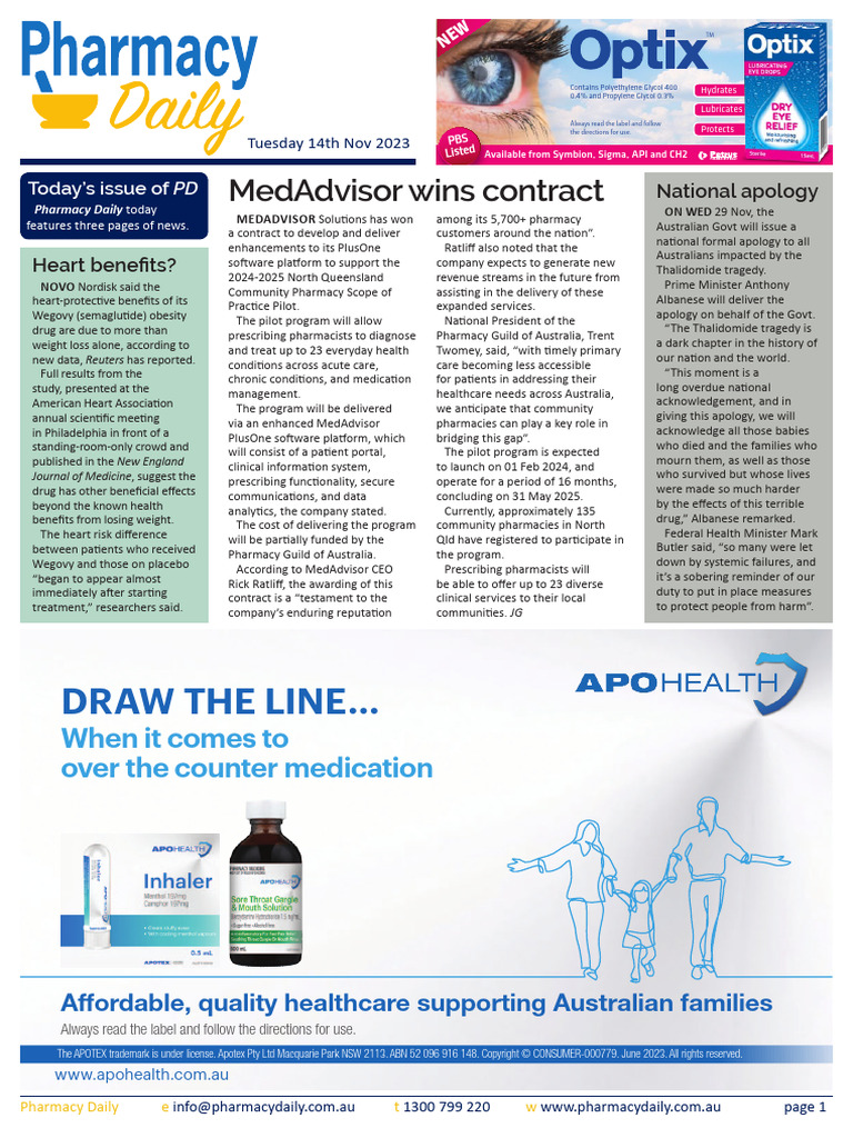 Pharmacy Daily 14th Nov 2023 | PDF | Pharmacy | Pharmacology