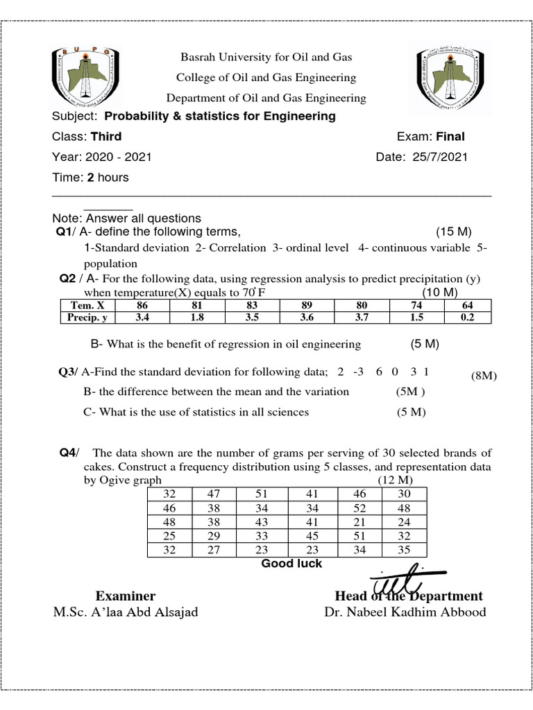 Final Exam Statistics | PDF