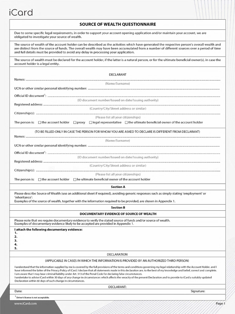 ICard SOW Declaration en | PDF