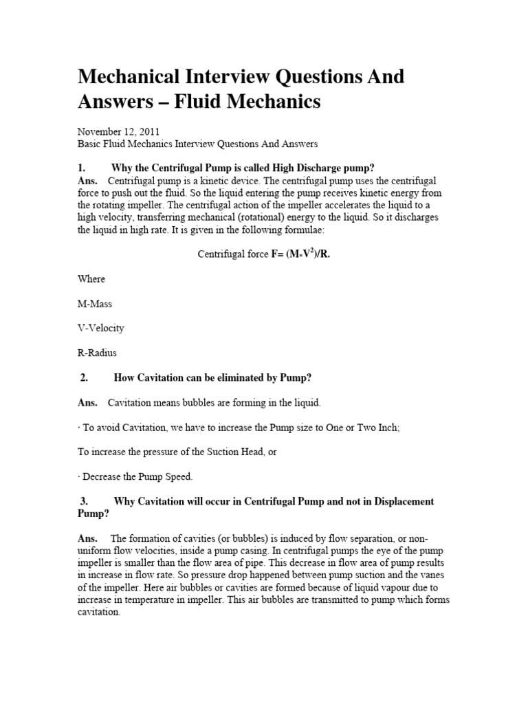 Mechanical Interview Questions and Answers | PDF | Pump | Mechanical ... Mechanical Interview Questions and Answers | PDF | Pump | Mechanical ...
