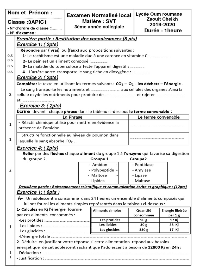 EXAMEN LOCAL Science de La Vie Et de La Terre - Modele N°1 2020 6 | PDF