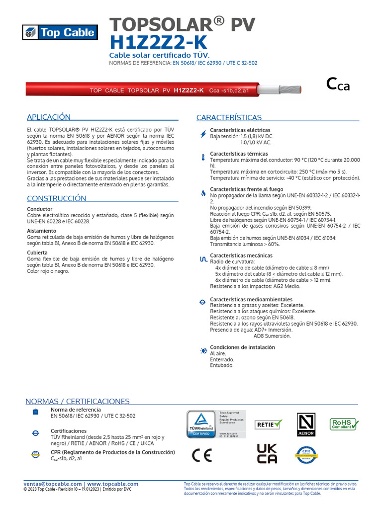 3.10 FT - Topcable - H1Z2Z2-K Solar 1500 DC | PDF | Ciencia de los Materiales | Física Aplicada ...
