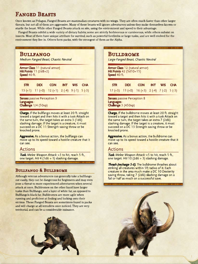 D&D 5e - Monster Hunter Fanged Beasts | PDF