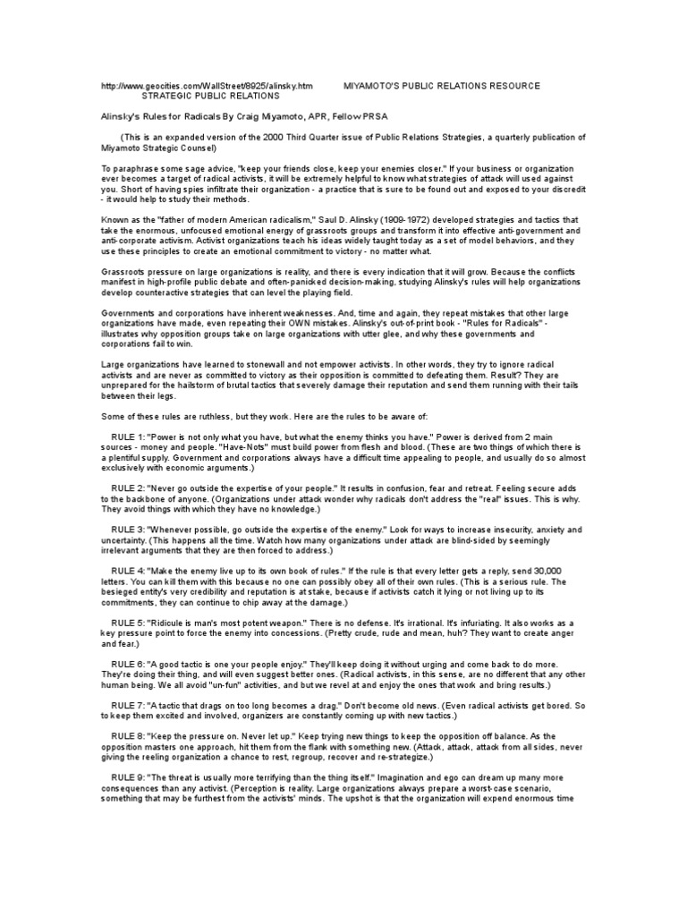 Alinsky's Rules for Radicals Explained | PDF