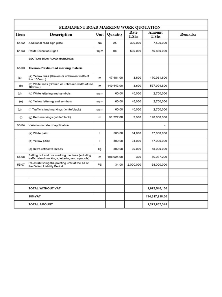 Roadmarking Quotation | PDF | Business | Market (Economics)