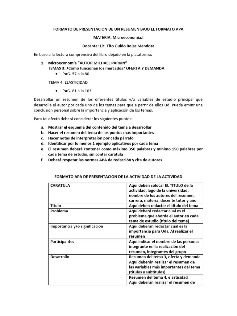 Resumen APA: Oferta y Demanda | PDF | Economias