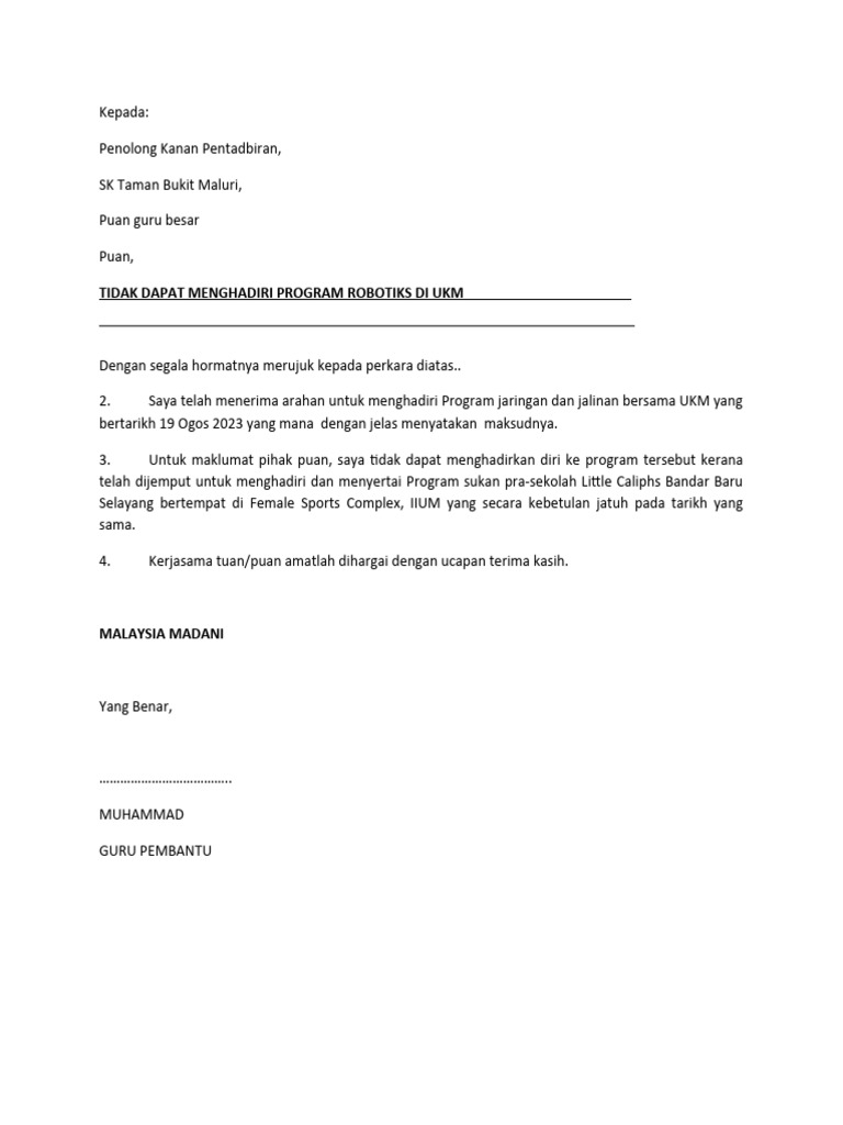 Surat Tunjuk Sebab Ketidakhadiran Kursus | PDF | Karier & Perkembangan