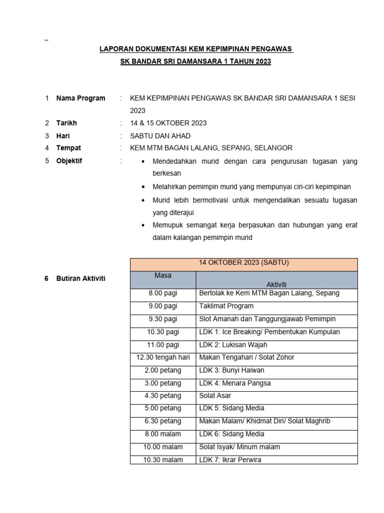 Laporan Kem Kepimpinan Pengawas | PDF