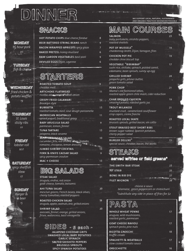 The Smith Dinner Menu | PDF | French Fries | Salad