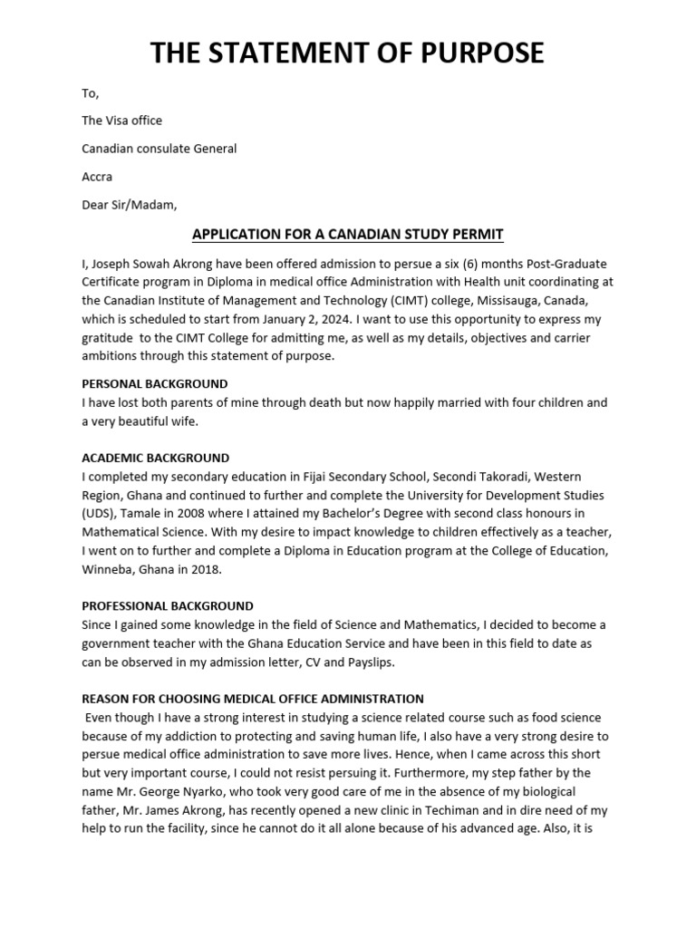 The Statement of Purpose | PDF | University And College Admission | College