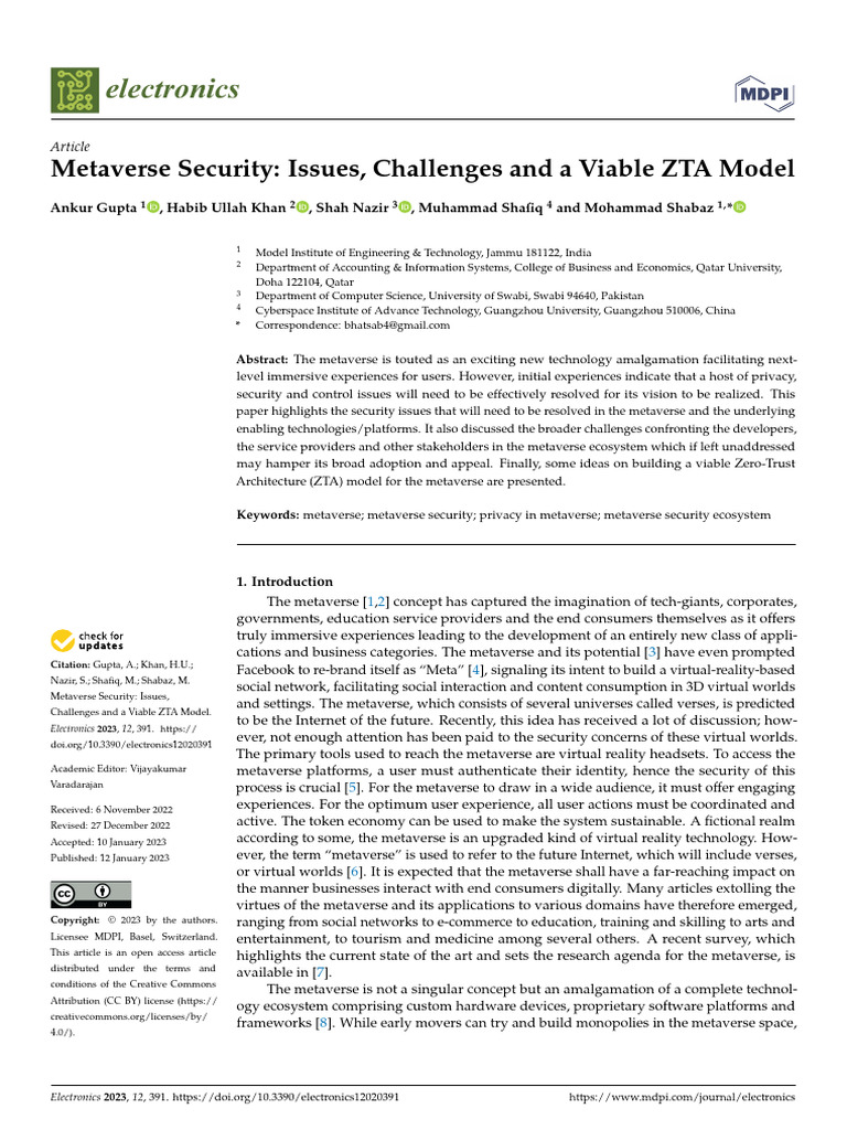 Metaverse Security Issues Challenges and A Viable ZTA Model | PDF ...