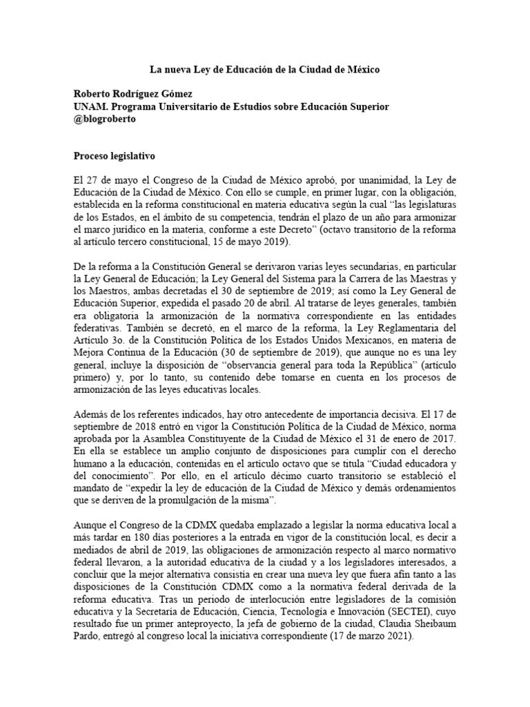 La Nueva Ley de Educacion de La Ciudad de Mexico | PDF | Ciudad de ... La Nueva Ley de Educacion de La Ciudad de Mexico | PDF | Ciudad de ...