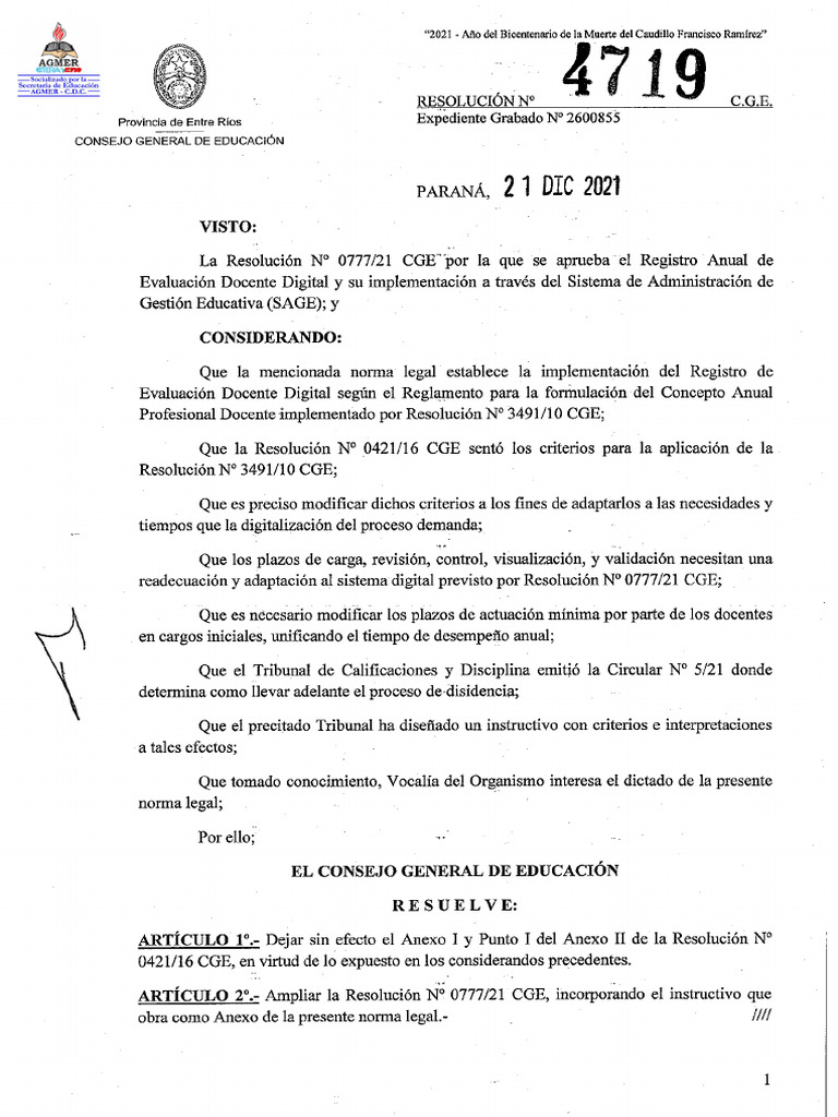 Resolucion 4719-21 Cge | PDF