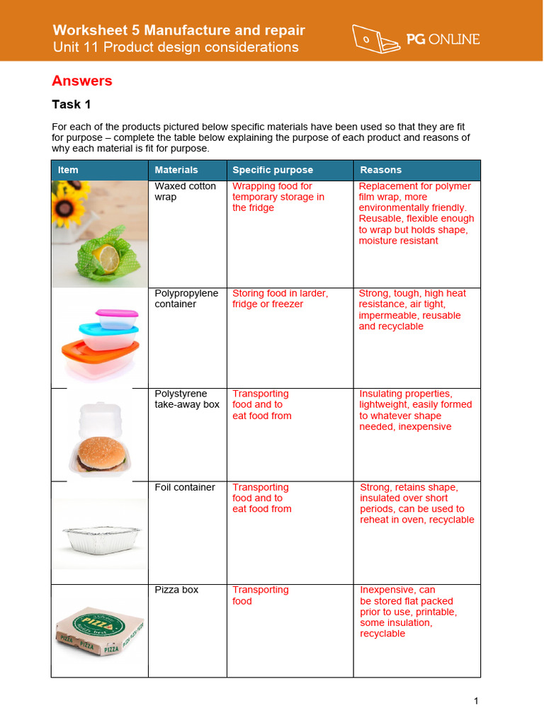 AQA DT 7552 Unit 11 Worksheet 5 Answers | PDF | Recycling | Reuse