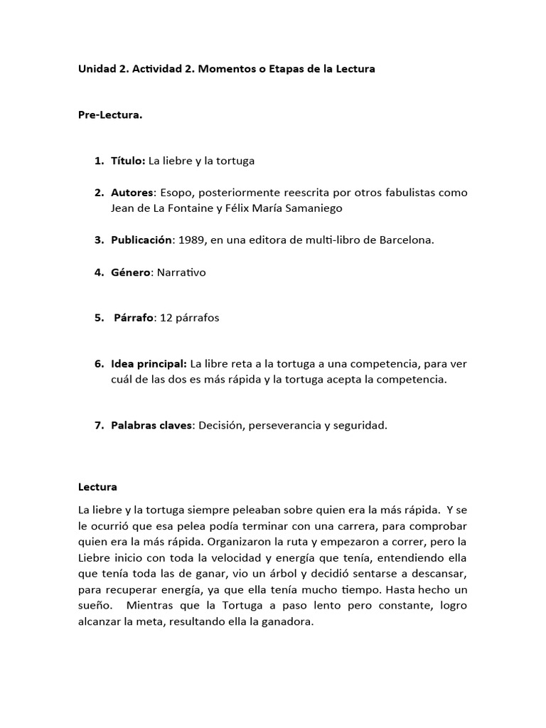 La Liebre y La Tortuga | PDF