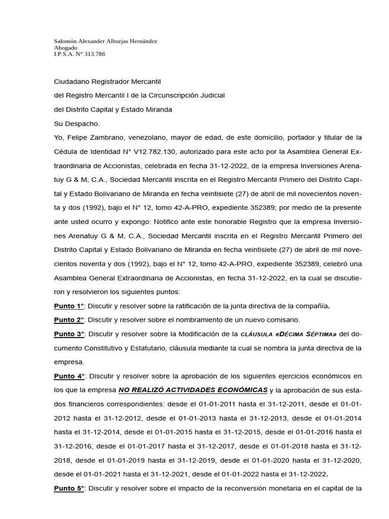 Acta - Asamb - Arenatuy - Corregida 4 | PDF | Compartir (Finanzas ...