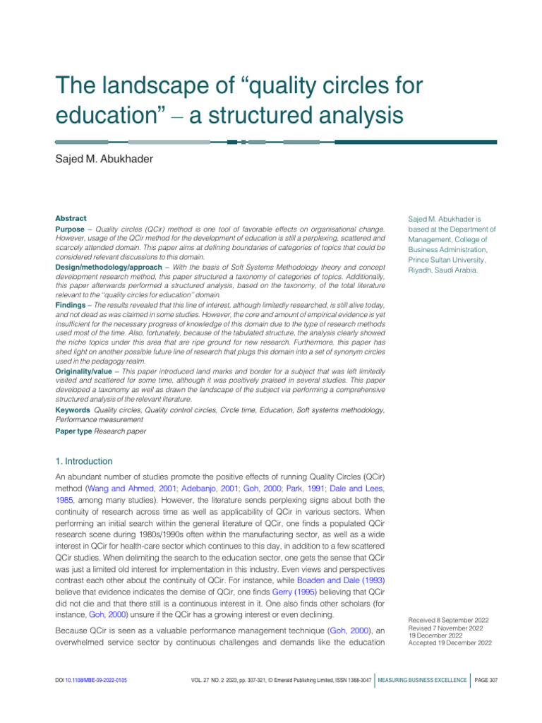 Quality Circles in Education Analysis | PDF | System | Methodology