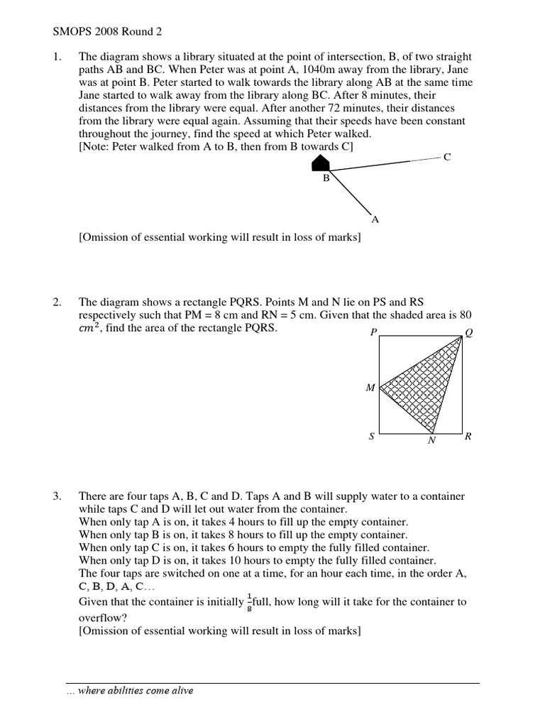 SMOPS 2008 Round 2 Math Problems | PDF