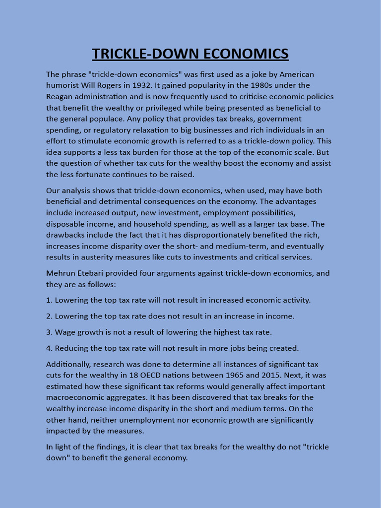 TRICKLE | PDF | Taxes | Trickle Down Economics