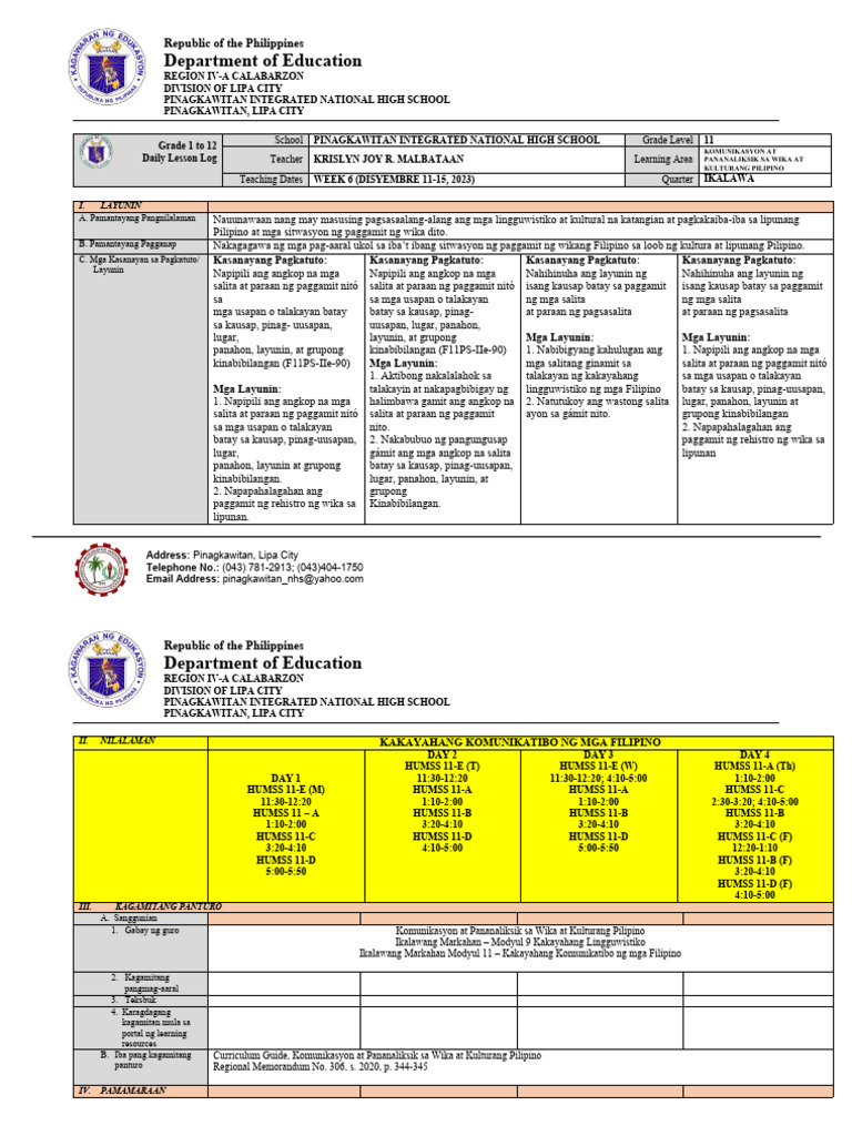 DLL Week 6 2nd Quarter | PDF
