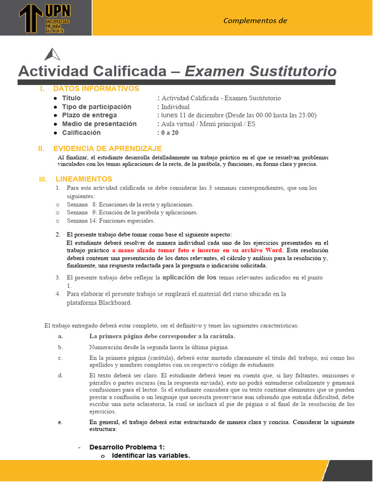 EXAMEN SUSTITUTORIO - Complementos de Matemática | PDF | Oferta (economía)