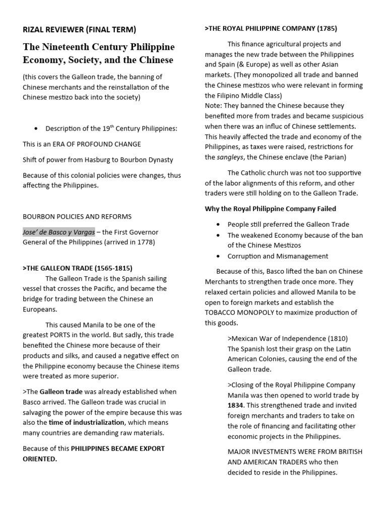 Rizal Reviewer Final | PDF | Philippines | Trade