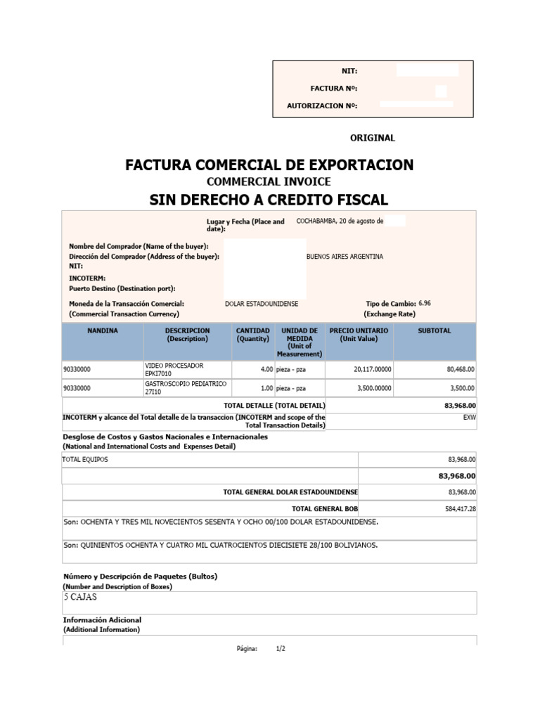 Factura Comercial De Exportación Pdf