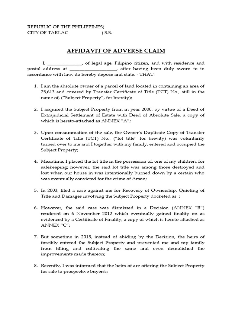 Adverse Claim | PDF | Title (Property) | Justice