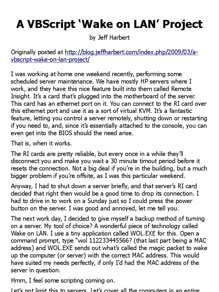 A VBScript Wake On LAN' Project | Download Free PDF | System Software ...