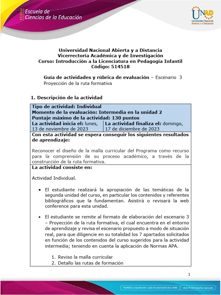 Guia de actividades y Rúbrica de evaluación - Escenario 3 - Proyección de la ruta formativa ...